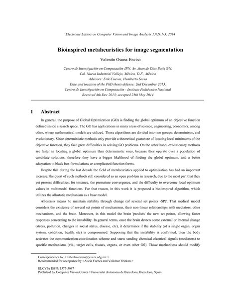 PDF Bioinspired Metaheuristics For Image Segmentation