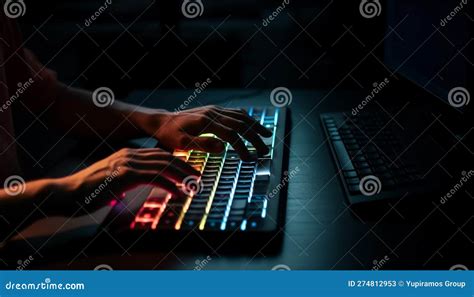 Programmer Typing At Computer Wireless Technology Connected Generated By Ai Stock Illustration