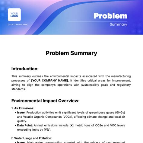 Free Problem Summary Template To Edit Online