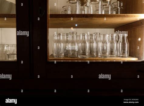 Shallow Depth Of Field Selective Focus Details With Various Glass Vials Used For Old Chemical