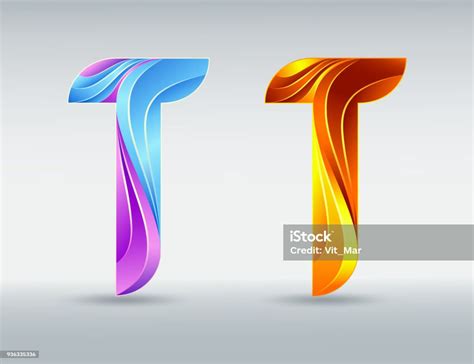 다채로운 크리에이 티브 편지 T 추상 3d 폰트입니다 카라멜 그리고 자외선 0명에 대한 스톡 벡터 아트 및 기타 이미지 0명