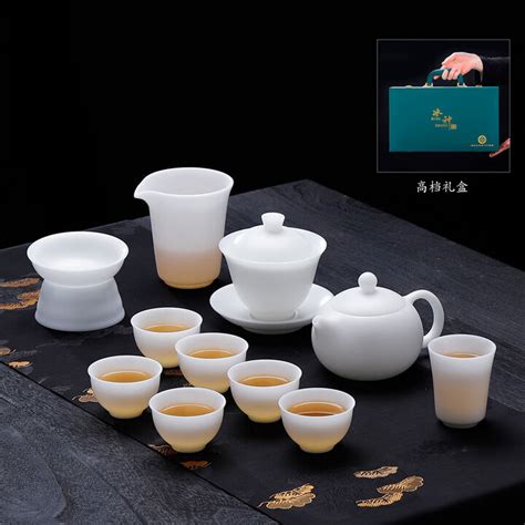 何佳功冰种羊脂玉茶具套装家用办公室中式白玉瓷功夫茶具送礼品 吉祥盖碗十二头套装【图片 价格 品牌 报价】 京东