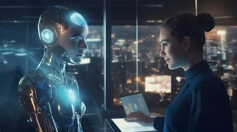 Premium Photo A Photo Of A Futuristic Virtual Assistant Interact With Robot