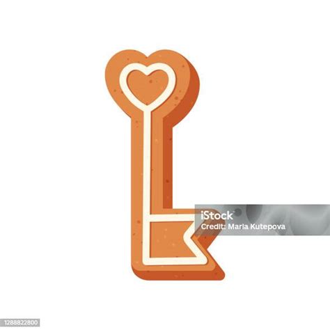 발렌타인 데이 진저 브레드 쿠키 설탕 장식으로 장식 된 조각 된 인물 흰색 배경에 격리된 벡터 스톡 플랫 일러스트레이션 열쇠에 대한 스톡 벡터 아트 및 기타 이미지 Istock