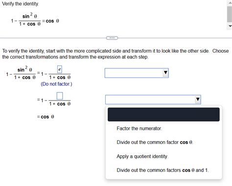 Solved Verify the identity cosθsin θ cosθ To verify the Chegg com