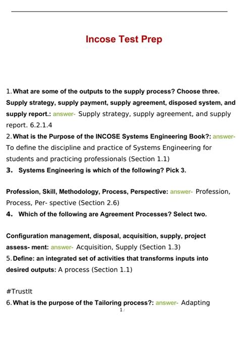 Incose Test Prep 100 Correct Answers Verified Latest 2024