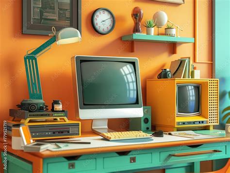 Retro Computer Setup Vibrant Colors Retro Computer Vintage