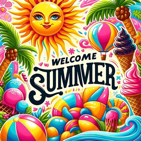 A Poster For The Summer Sun And The Words Welcome To Summer Premium