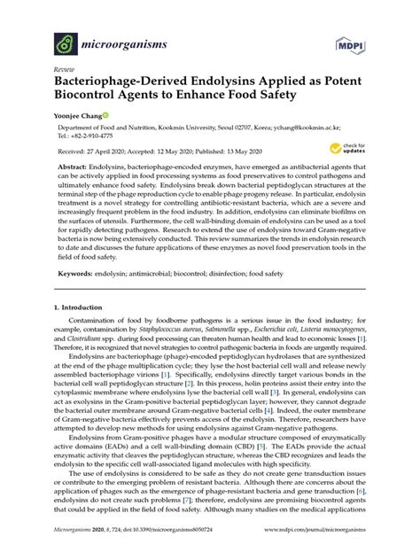 Bacteriophage Derived Endolysins Applied As Potent Biocontrol Agents To Enhance Food Safety