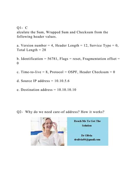 q1 calculate the sum wrapped sum and checksum from the follow docx