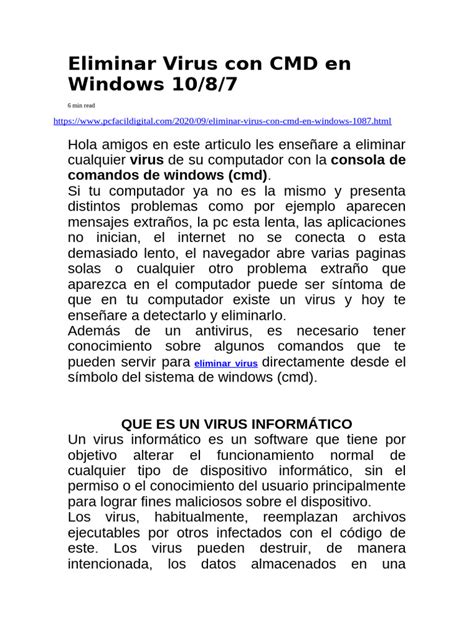 Eliminar Virus Con Cmd En Windows 10 8 7 Pdf Virus De Computadora