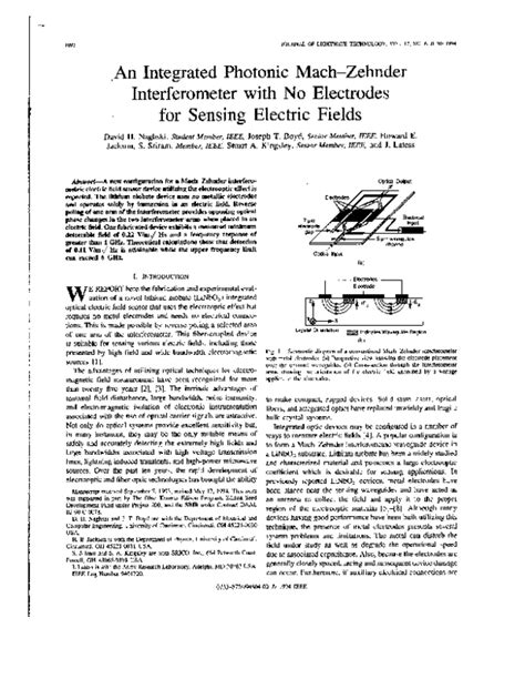 Pdf An Integrated Photonic Mach Zehnder Interferometer With No Electrodes For Sensing Electric