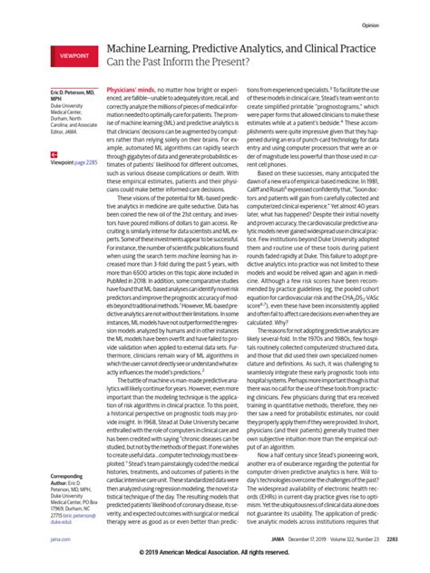 Predictive Analytics Healthcare Clinical Practice Pdf Electronic