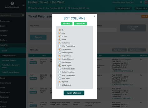 Export Visible Columns On Ticket Reports TicketSignup