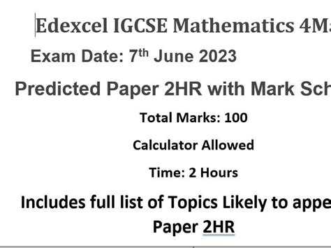 Edexcel Igcse Mathematics 1 9 Predicted Paper 2 Hr June 2023 Teaching