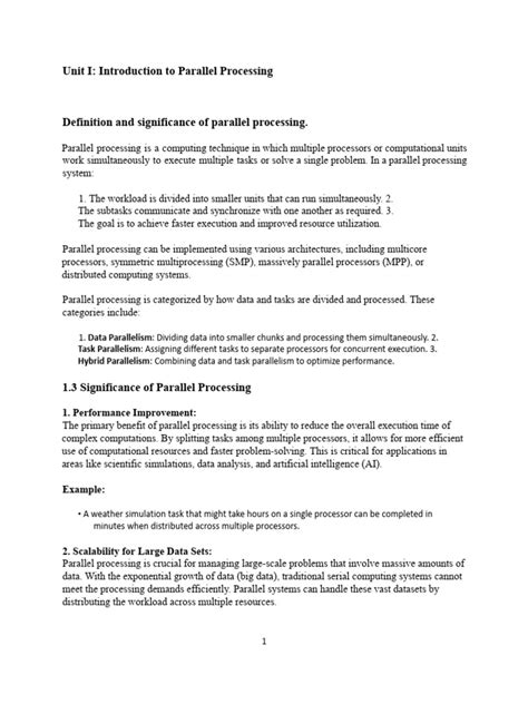 Unit I Introduction To Parallel Processing Pdf Parallel Computing Computer Cluster