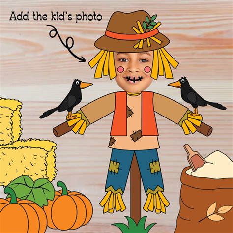 Build A Scarecrow Face Photo Craft Fall Autumn Craft For Bulletin