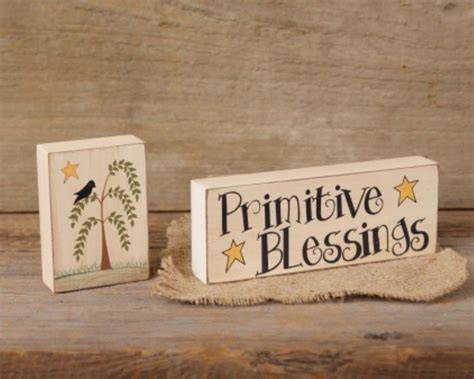 Primitive Wooden Message Blocks Primitive Blessings Set Of 2