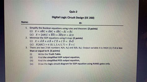Quiz Digital Logic Circuit Design EE Name Chegg
