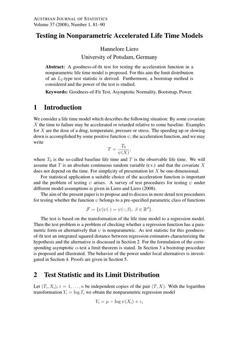Pdf Testing In Nonparametric Accelerated Life Time Models