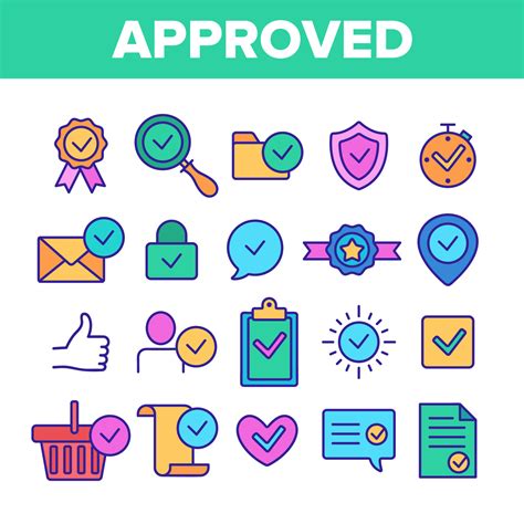 Color Approved And Certified Vector Linear Icons Set Vector Art At Vecteezy