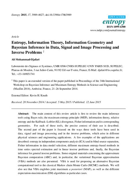Pdf Entropy Information Theory Information Geometry And Bayesian Inference In Data Signal