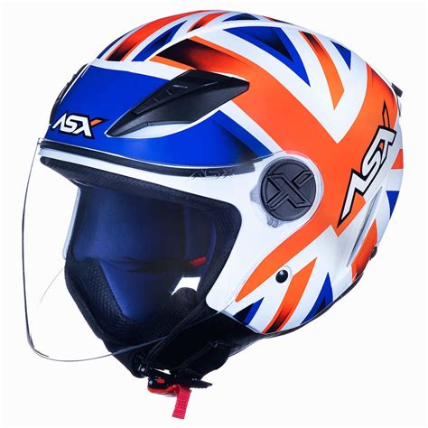 Capacete Aberto Asx City Air Kingdom Uk Brilho Azul Vermelhoasx
