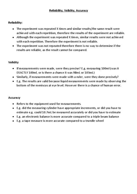 Reliability Validity Accuracy Reliability Validity Accuracy