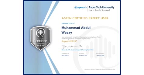 Muhammad Abdul Wasay On Linkedin Aspen Certified Expert User In Aspen Hysys® • Muhammad Abdul