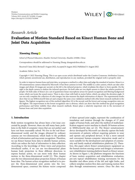 Pdf Evaluation Of Motion Standard Based On Kinect Human Bone And Joint Data Acquisition