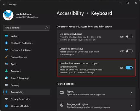 How To Turn On Or Off Use Print Screen Key To Open Screen Snipping In Windows Gear Up Windows