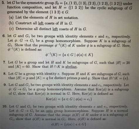 Solved 5 Let G Be The Symmetric Group S3 {e 1 2 13