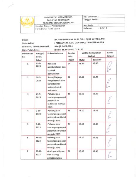 D1 Form Daftar Hadir Dosen Pdf