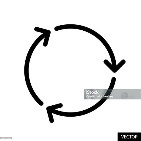 세 개의 원형 화살표 새로 고침 흰색 배경에 격리된 선 스타일 디자인의 동기화 개념 벡터 아이콘 편집 가능한 획 검은색에 대한 스톡 벡터 아트 및 기타 이미지 Istock