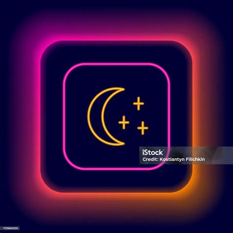 빛나는 네온 라인 달과 별 아이콘은 검은 배경에 고립 흐린 밤 표지판 수면은 상징을 꿈 만월 야간 또는 취침 시간 표지판 다채로운 개요 개념 벡터 가득 찬에 대한 스톡 벡터