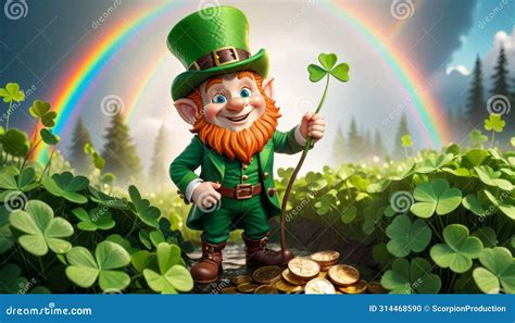 Leprechaun With Clover And Rainbow Stock Illustration Illustration Of