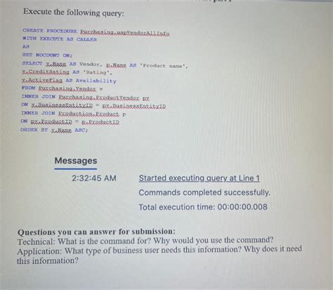 solved execute the following query with execute as cailter