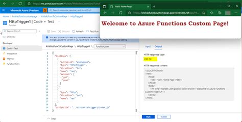 typescript how to replace home page in azure function app with