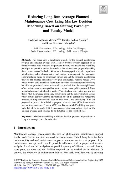 Pdf Reducing Long Run Average Planned Maintenance Cost Using Markov