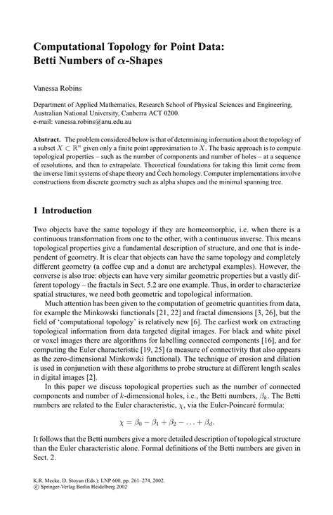 Computational Topology For Point Data Betti Numbers Of Α Shapes Docslib