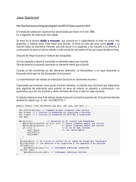 Java Quicksort Pdf Algoritmos Conceptos Matemáticos