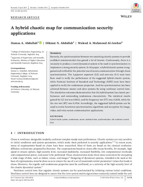 pdf a hybrid chaotic map for communication security applications