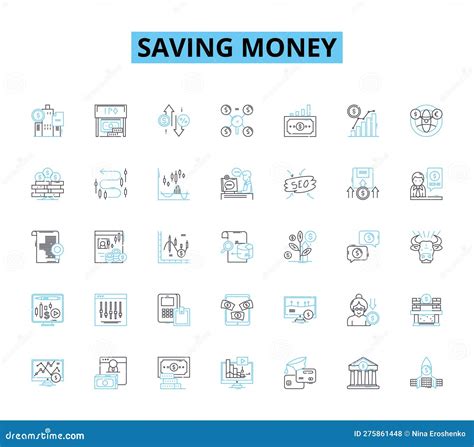Saving Money Linear Icons Set Frugality Budgeting Thriftiness