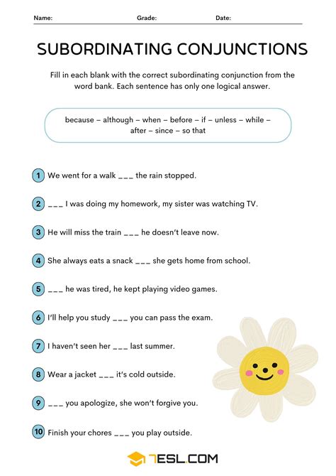 Subordinating Conjunctions Worksheets And Exercises • 7esl