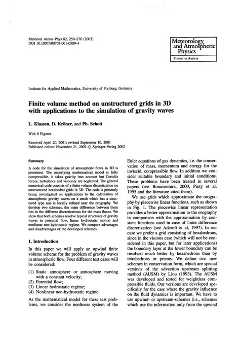 Pdf Finite Volume Method On Unstructured Grids In 3d With Applications To The Simulation Of