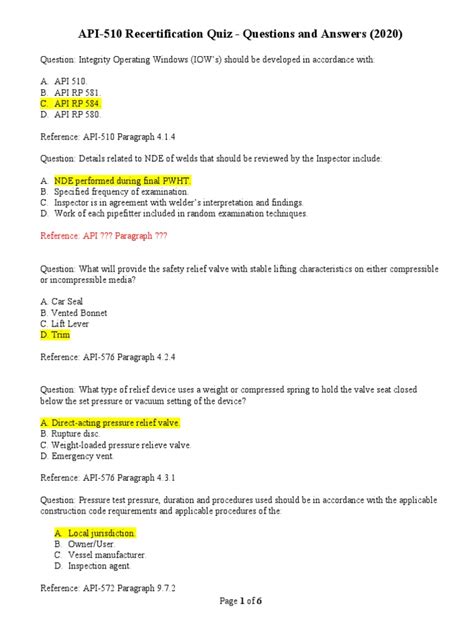 Api 510 Recertification Quiz 2020 Questions And Answers Pdf Valve