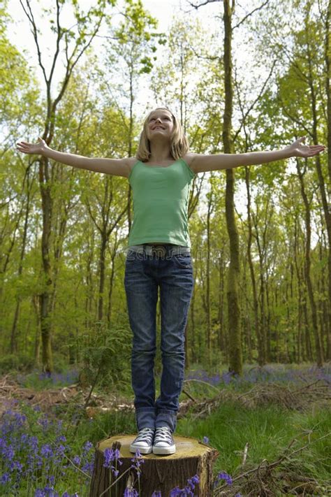 Girl In Woods Stock Image Image Of Landscape Stand 12459697
