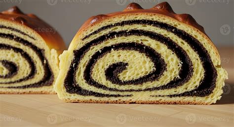 Delicious Poppy Seed Roll Cake Slices Homemade Dessert Close Up Food