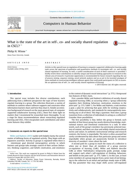 Pdf What Is The State Of The Art In Self Co And Socially Shared Regulation In Cscl