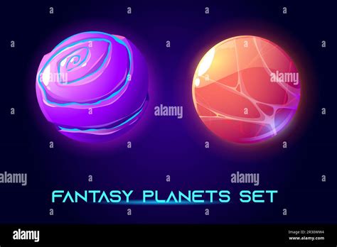Fantasy Space Planets For Ui Galaxy Game Vector Cartoon Icons Set Of Magic Alien World